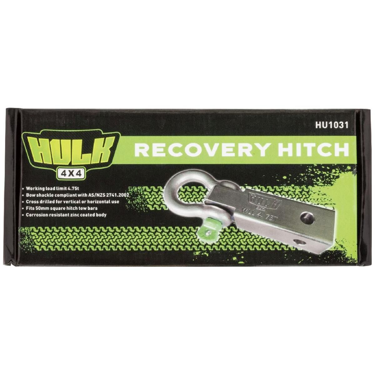 Hulk 4x4 Recovery Hitch 185mm W/Bow Shackle Galvanized 4 Holes - HU1031 ...