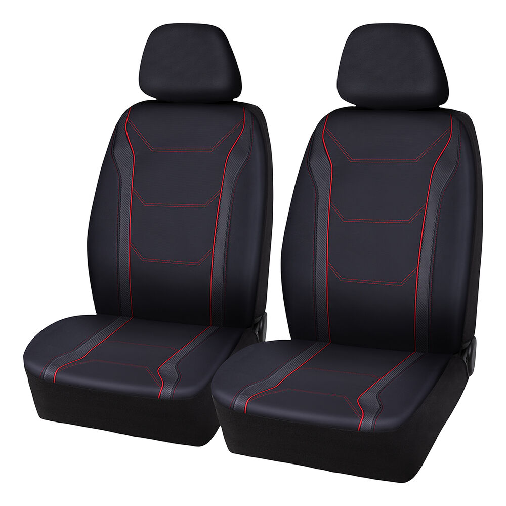 SCA Sports Leather Look & Carbon Seat Covers Black/Red Adjustable ...