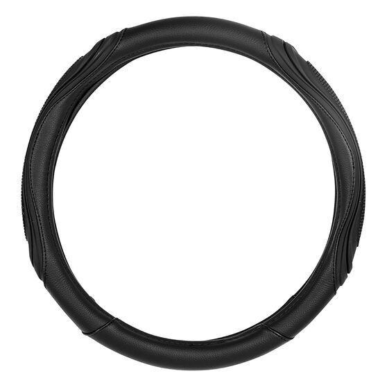 SCA Steering Wheel Cover Leather Look Rubber Grip Black 380mm diameter ...