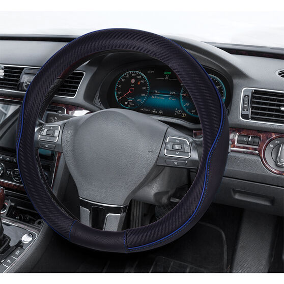 SCA Steering Wheel Cover Leather Look & Carbon Black/Blue 380mm ...