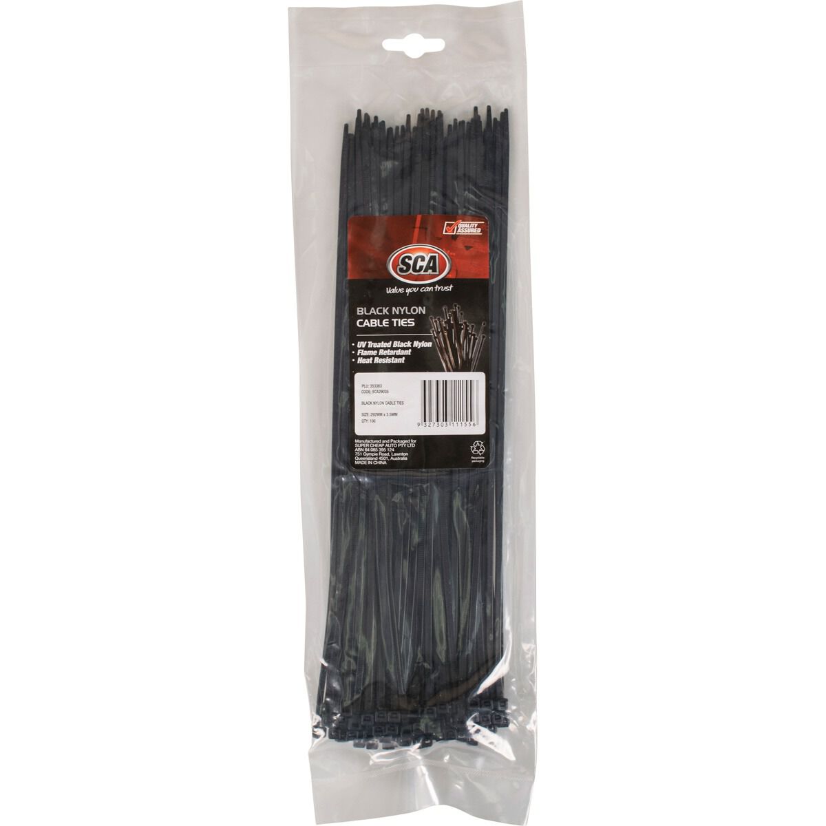 SCA Cable Ties - Black, 292mm x 3.5mm, 100 Pack | Supercheap Auto New ...