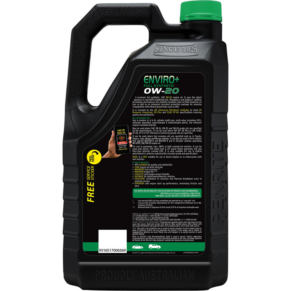 Penrite Enviro+ Engine Oil - 0W-20 5 Litre | Supercheap Auto New Zealand