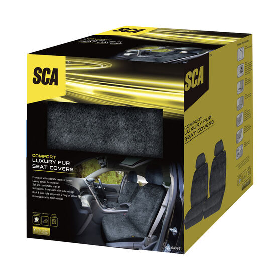 SCA Luxury Fur Seat Covers Slate Adjustable Headrests Airbag Compatible ...