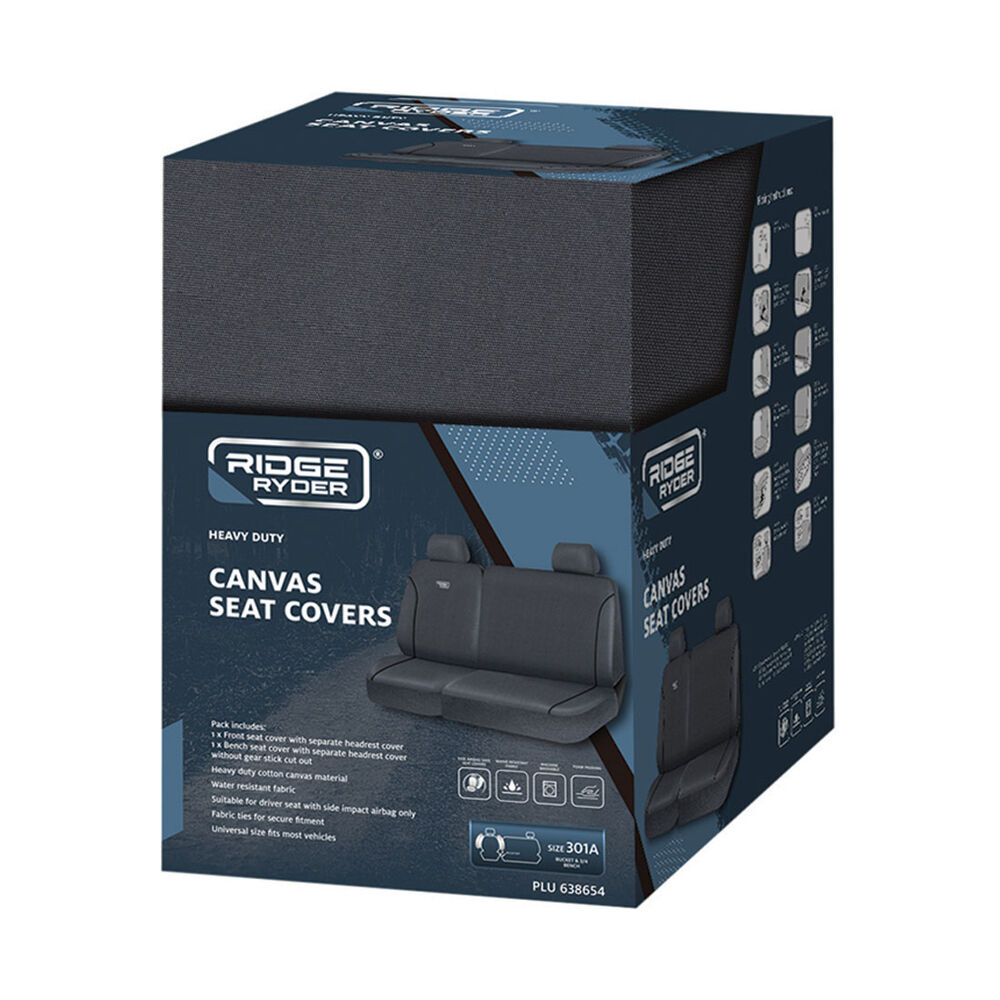 Ridge Ryder Canvas Ute Seat Covers Charcoal/Black Piping Adjustable ...