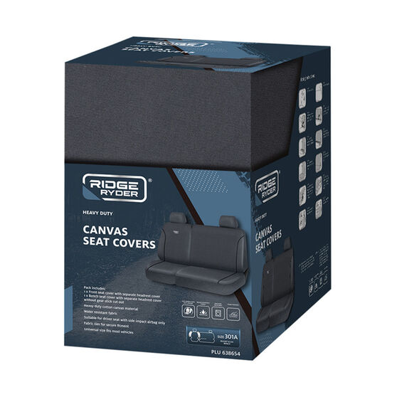Ridge Ryder Canvas Ute Seat Covers Charcoal/Black Piping Adjustable ...