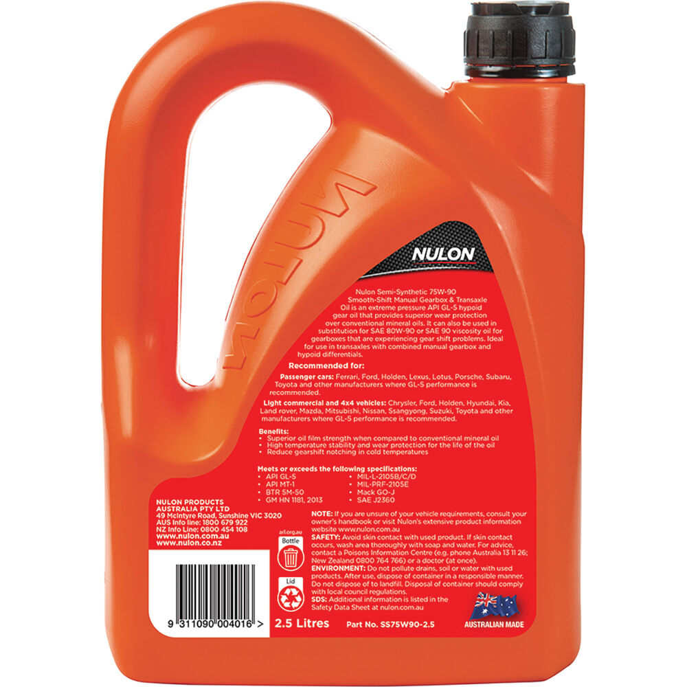 Nulon Smooth Shift Manual Transmission Oil - 75W-90, 2.5 Litres ...