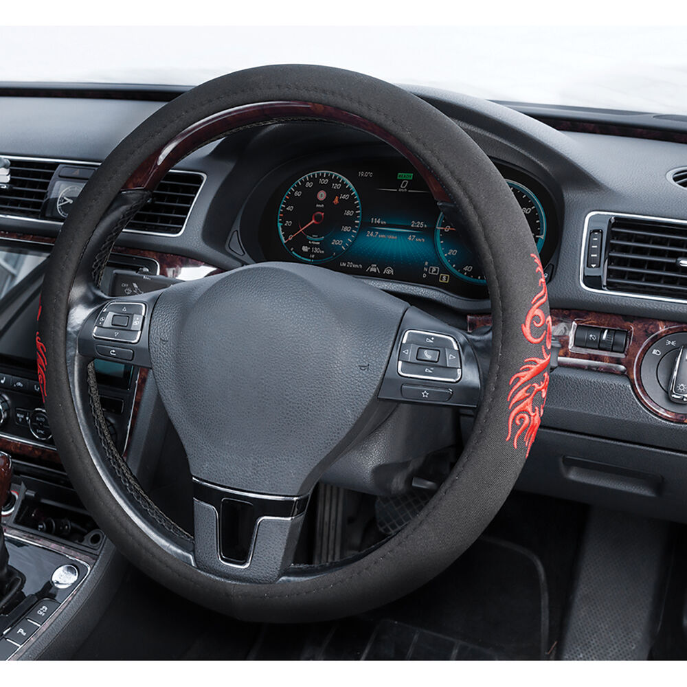 SCA Steering Wheel Cover - Dragon Twill Polyester, Black/Red, 380mm ...