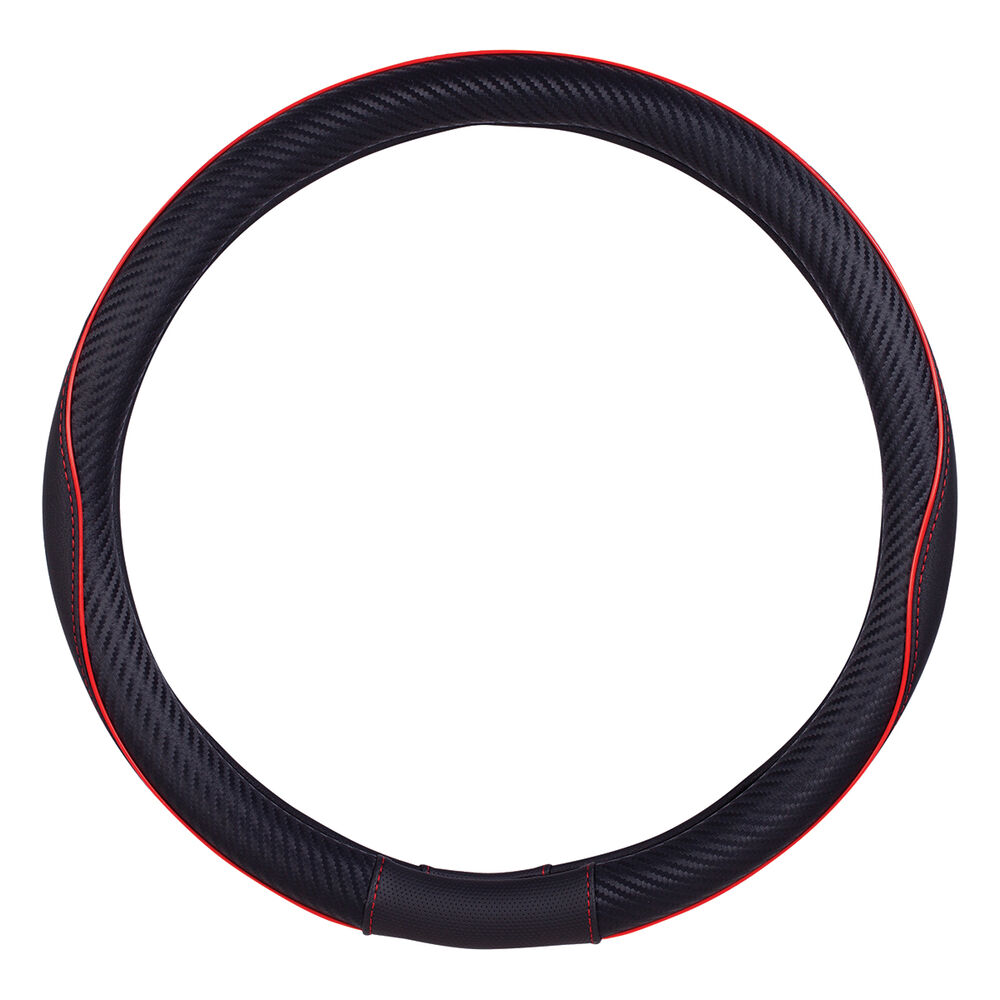 SCA Steering Wheel Cover Leather Look & Carbon Black/Red 380mm Diameter ...